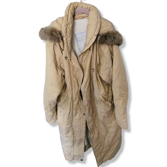 Vintage | Jackets & Coats | Vtg Tan Puffer Plus Size Winter Coat Fur ...